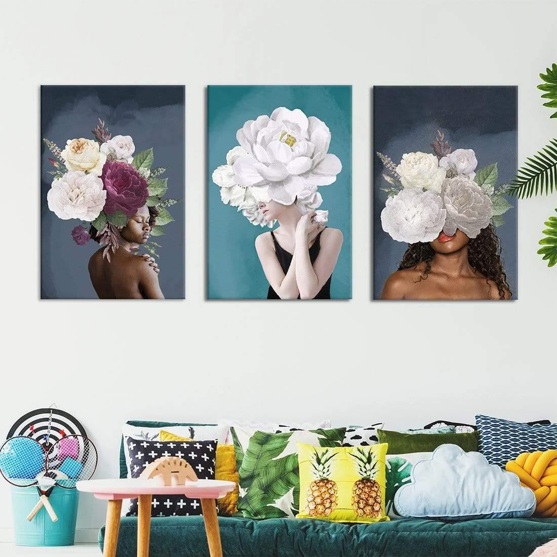 Lady & Flower Trio Art Set – Wall Art Designs