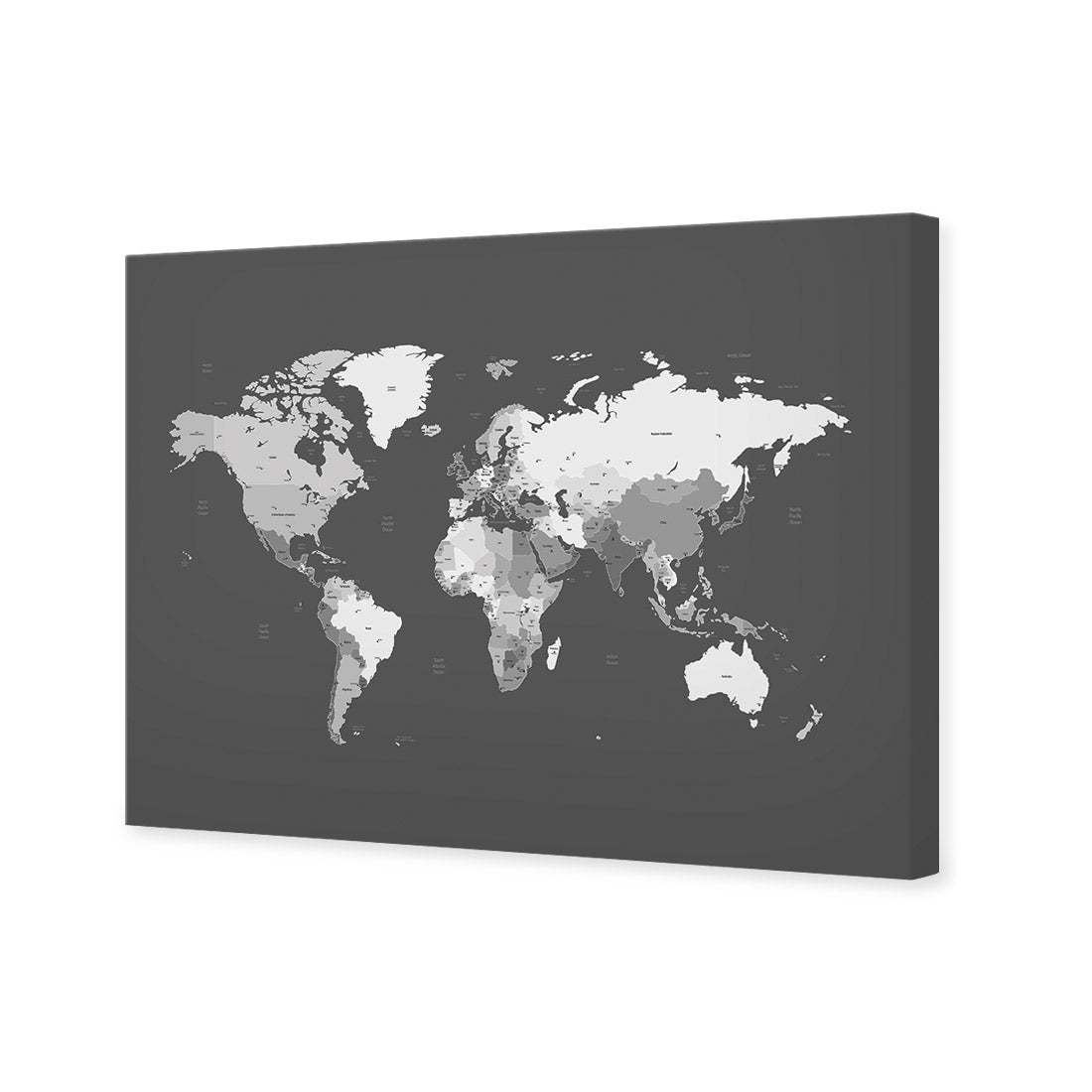 World Map, Grey | Wall Art Designs